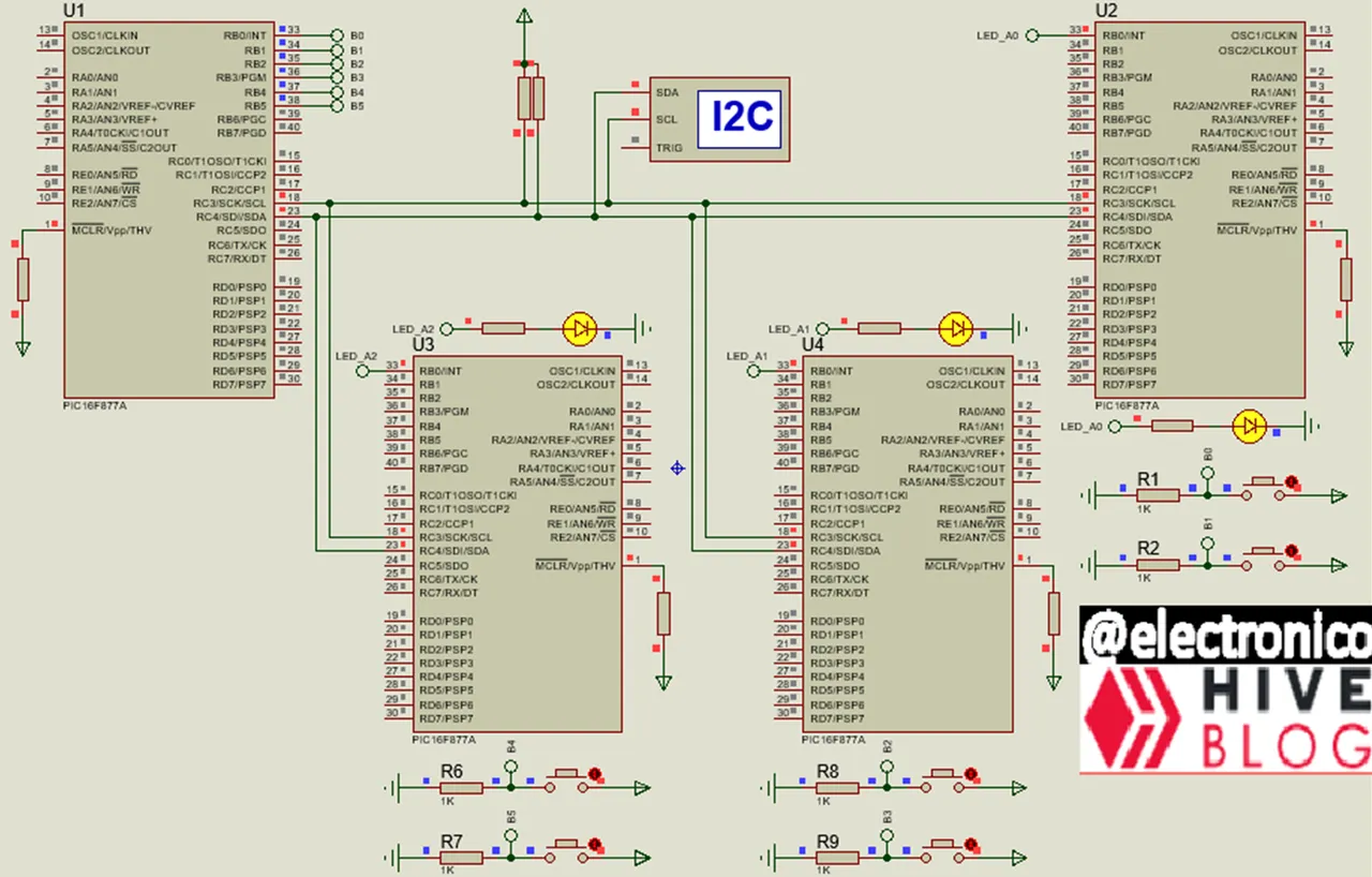 I2C SIMPLEX, Control ON/OF: 1 Host - 3 Clients. EN/ES