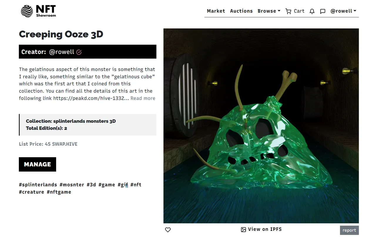 Creeping Ooze 3D // New minted art at NFTshowroom