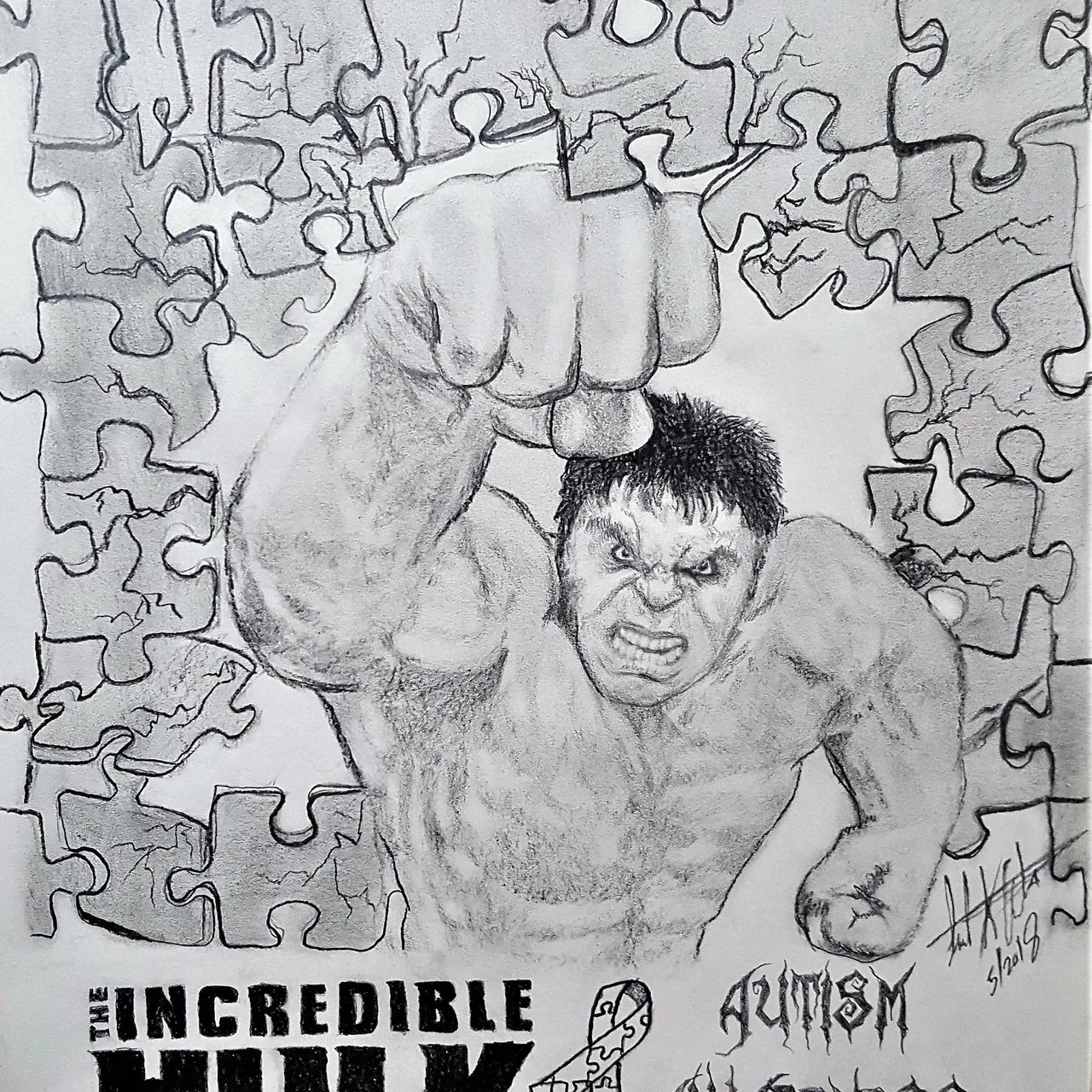 💙💙The Incredible Hulk - Autism Awareness Pencil Sketch💙💙