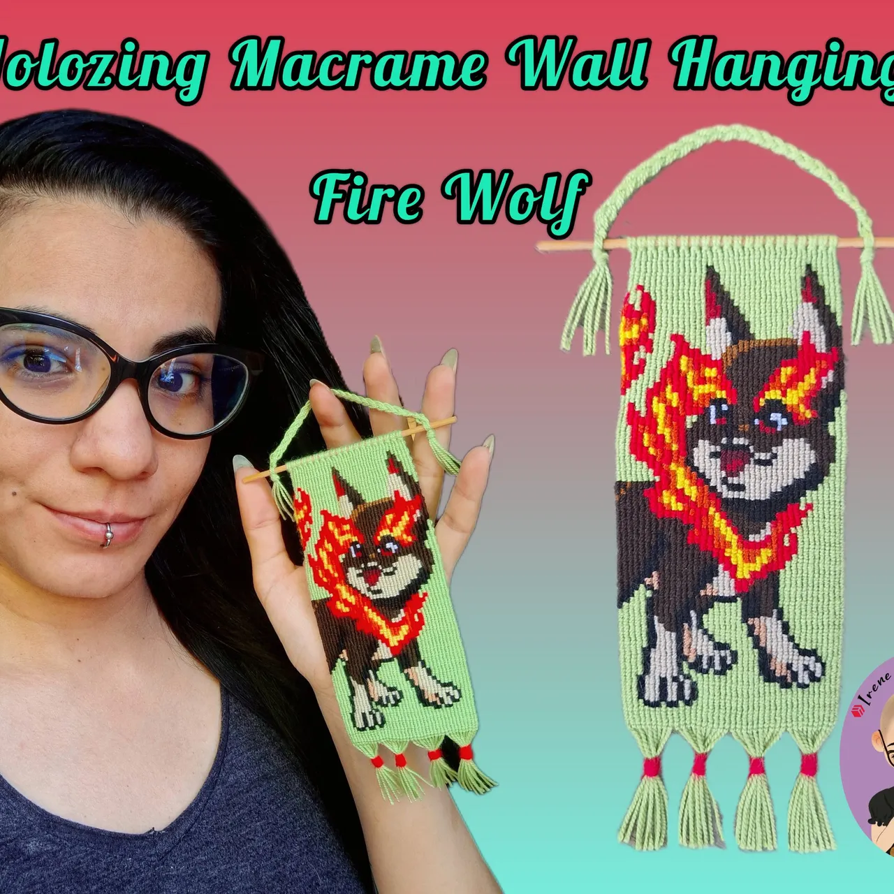 Holozing Macrame Wall Hanging: Fire Wolf