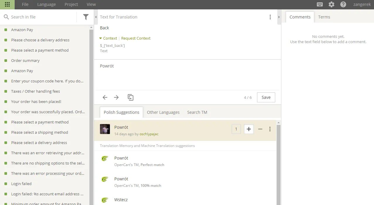 Polish translation for OpenCart project (561 words)