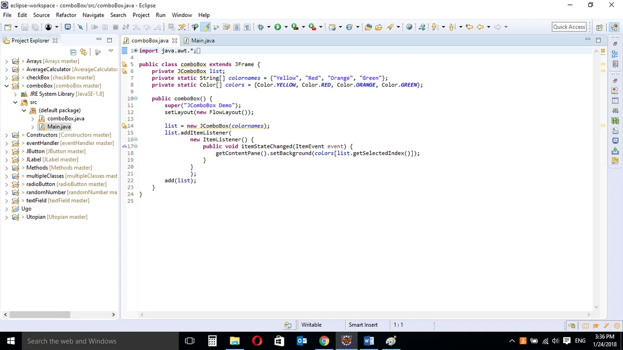 Java Graphical User Interface(GUI): JComboBox and Functions Using E...