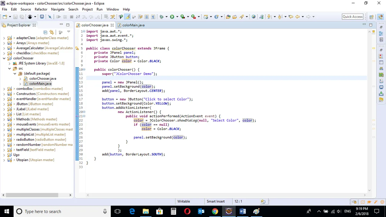 Java JColorChooser using Eclipse IDE