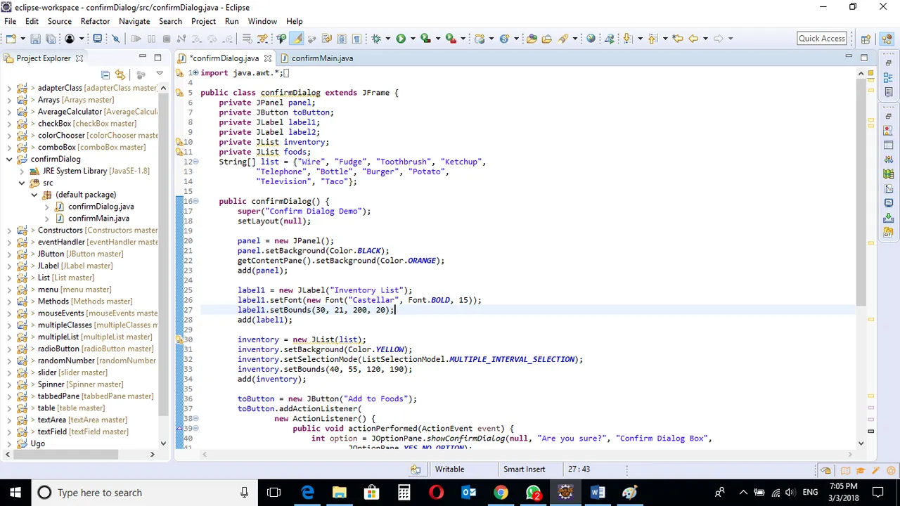 Java GUI: Confirm Dialogs Using Eclipse IDE