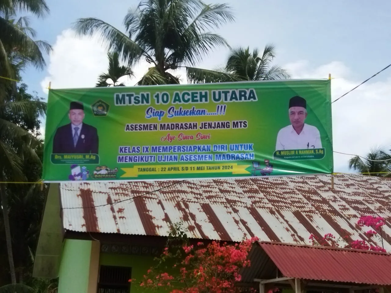 Student activities at school when putting up banners