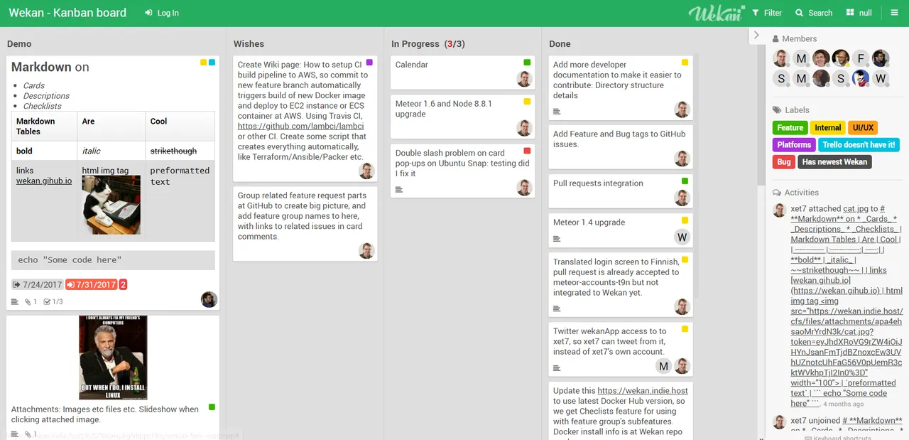 Wekan - Open source kanban based project management software