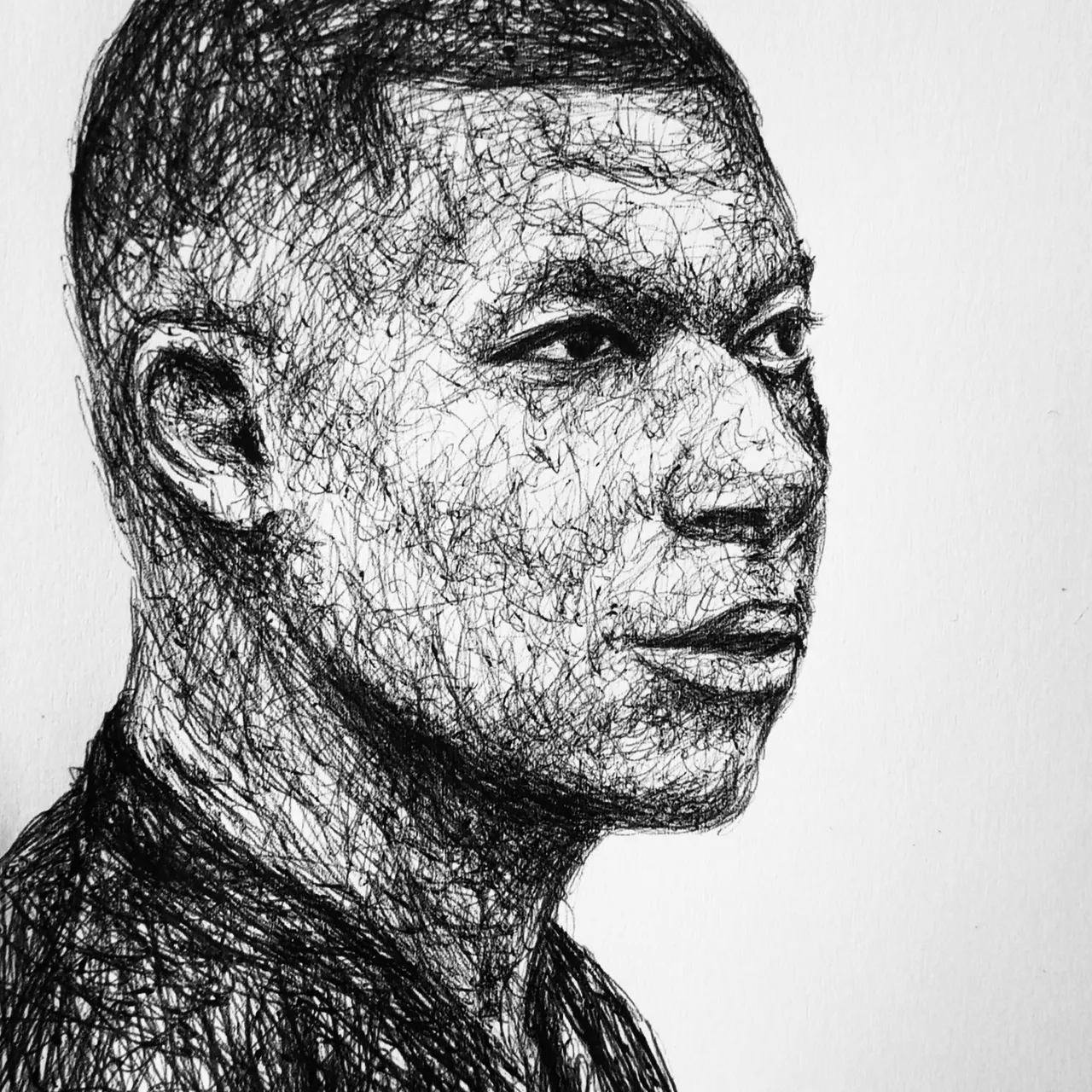 Drawing Kylian Mbappé With Ink Scribbles (Step By Step)