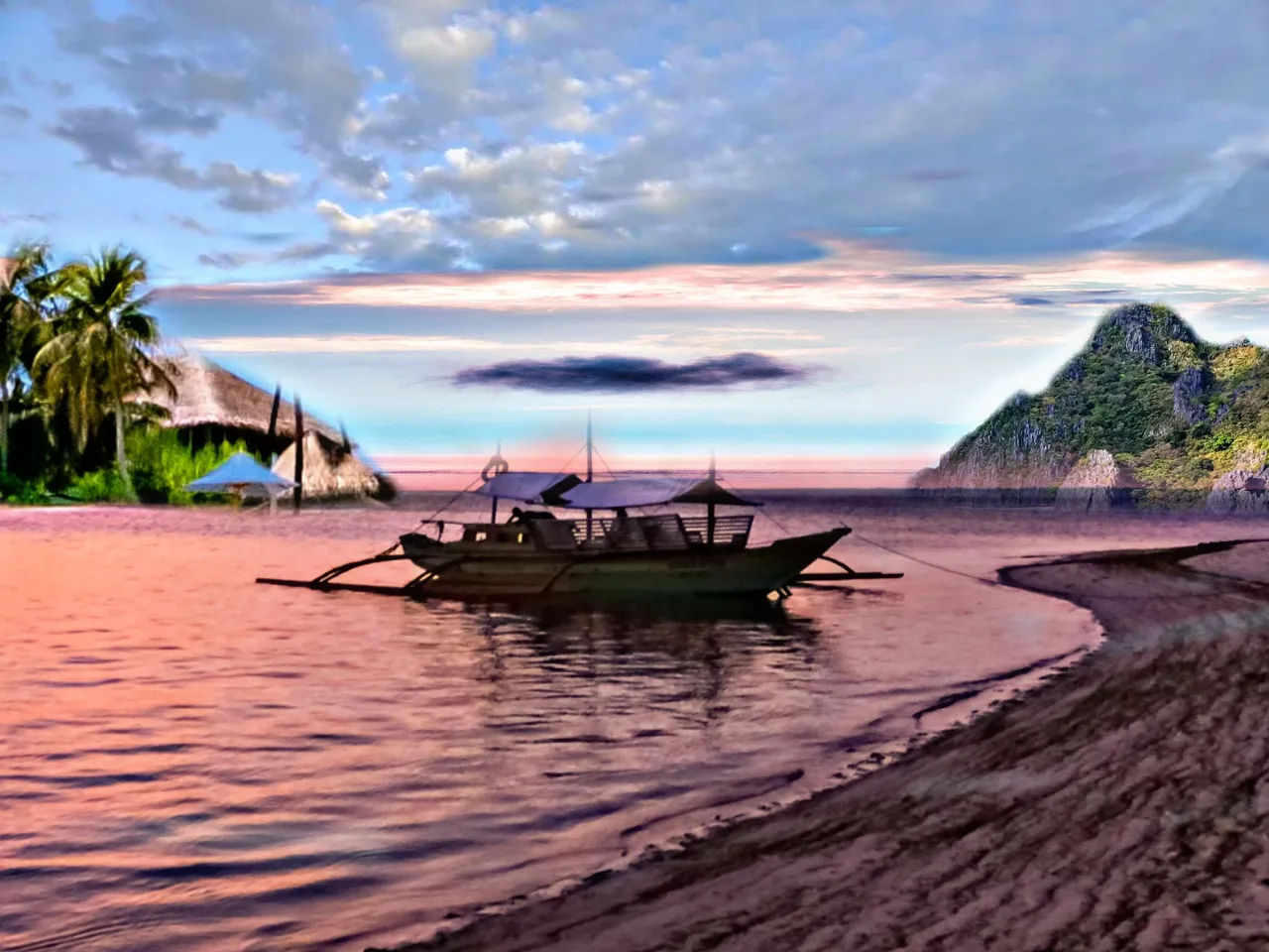 Collage art 🌊 Island and mountains near seashore