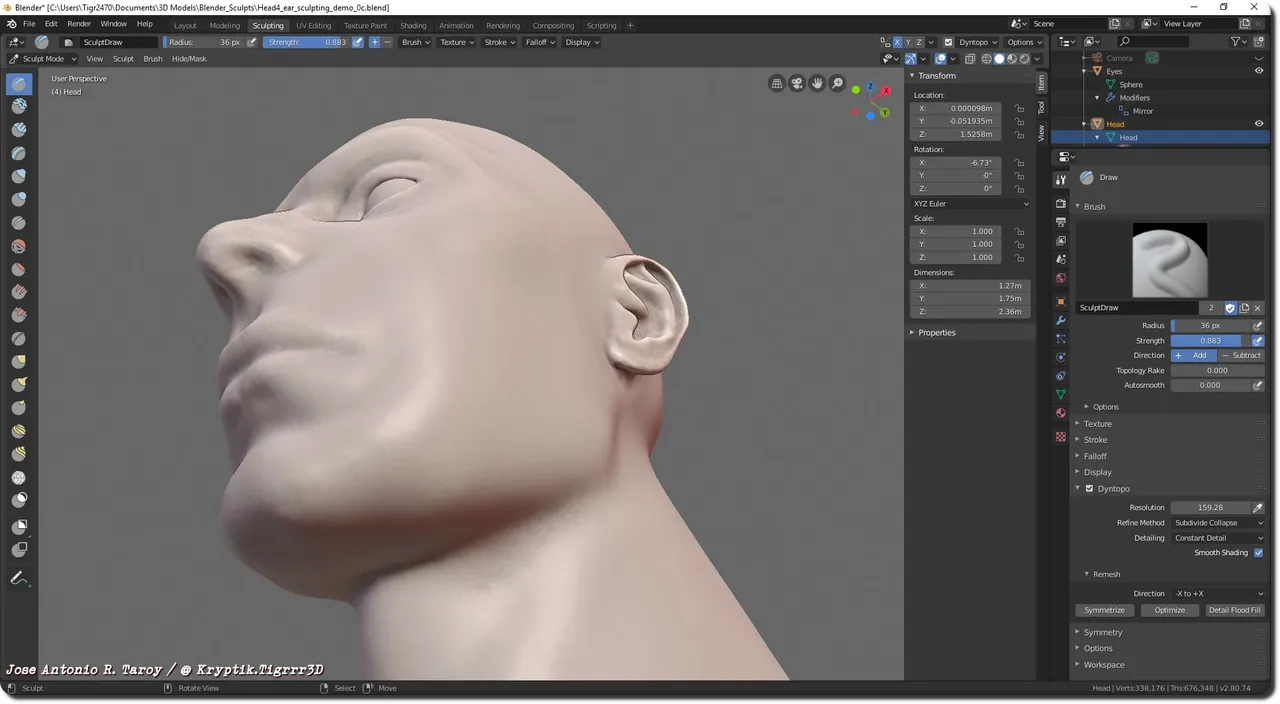 Sculpting an Ear in Blender 2.80RC