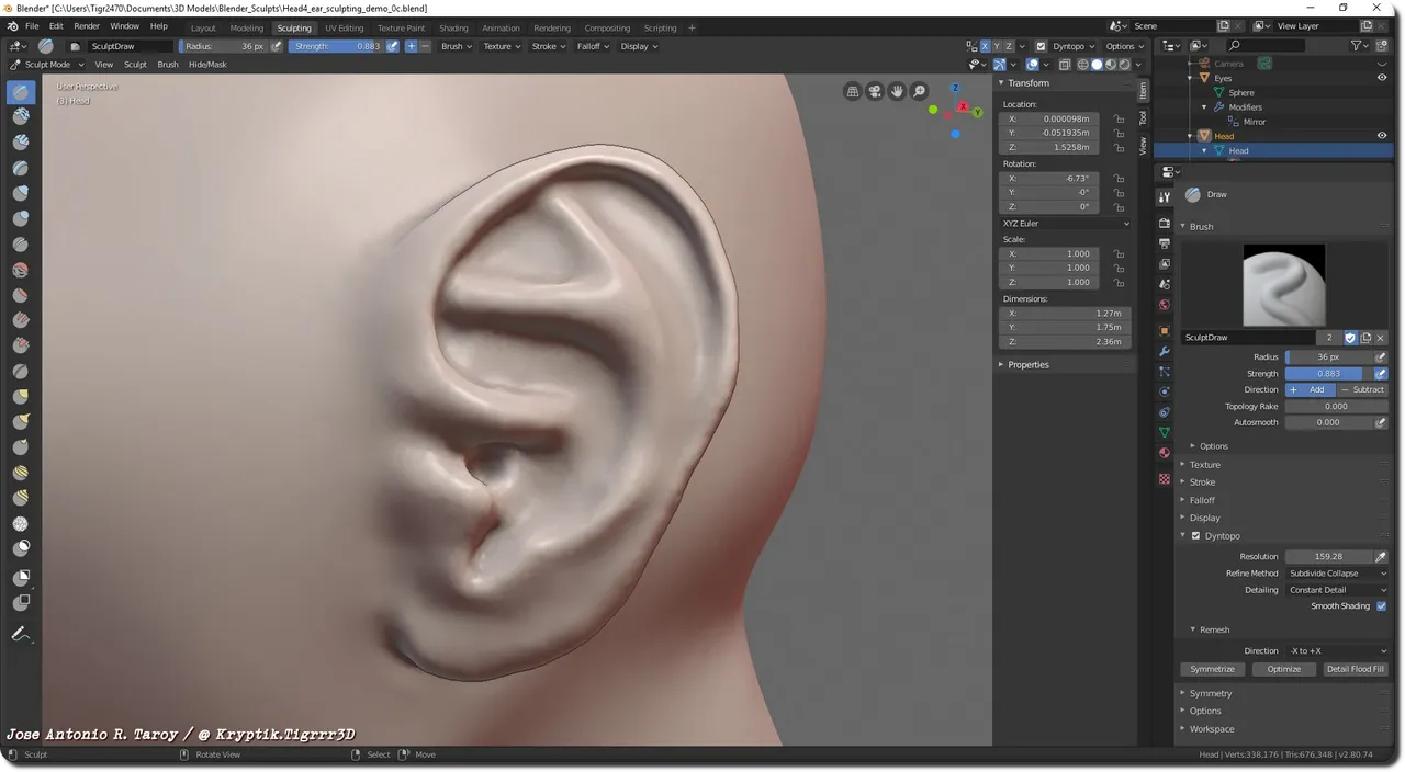 Sculpting an Ear in Blender 2.80RC