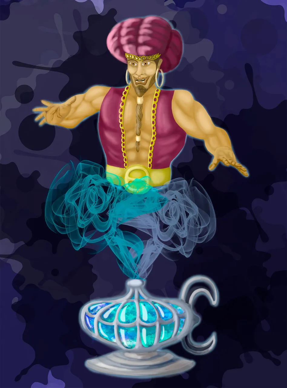 My Digital Painting | A Genie coming out of a Lamp (English – Spani...