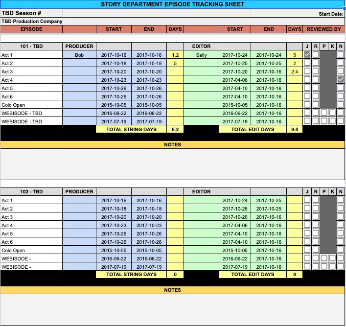 Updated Tracking Sheets for TV / Documentary Filmmaking