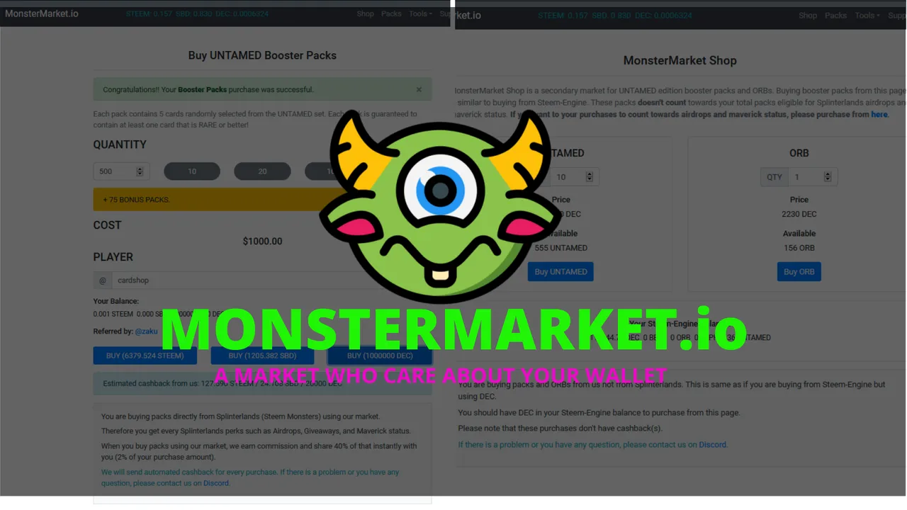 MonsterMarket.io - Cheapest way to buy UNTAMED/ORB packs.