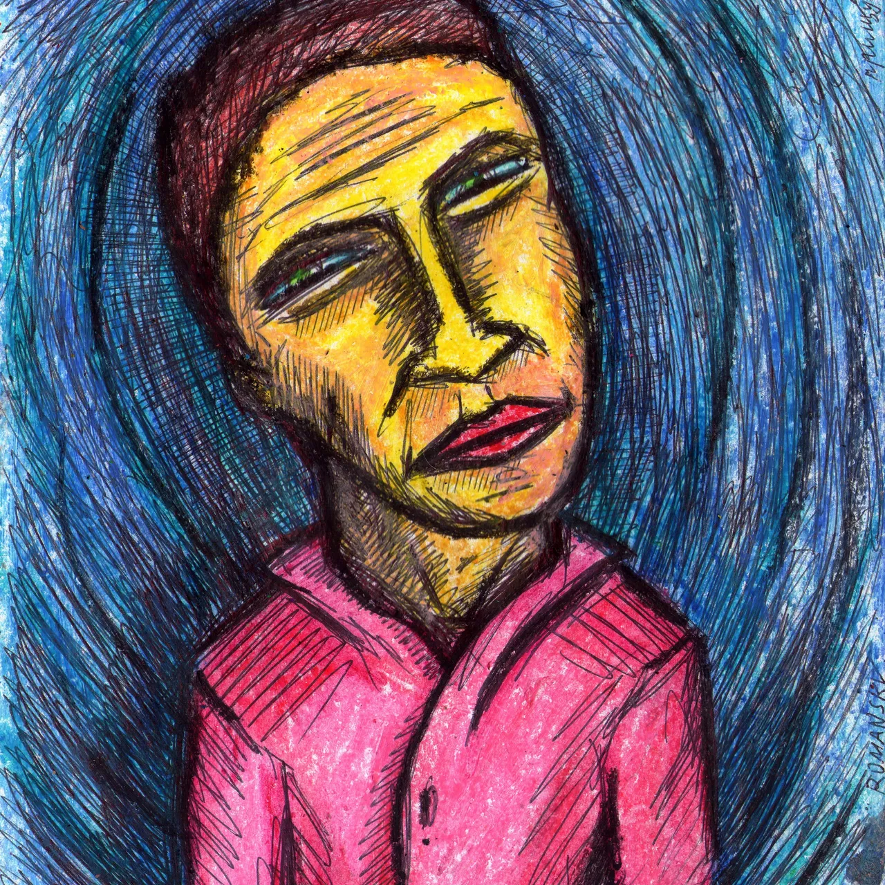 Squint of suspicion. \ Original drawing.