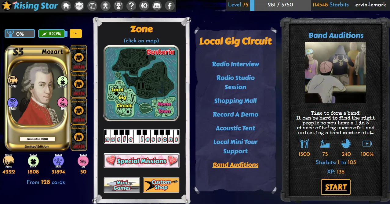 Rising Star Game - Level 75 Reached, First Band Audition Started