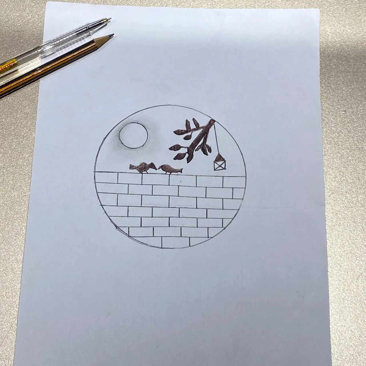 Draw a circle scenery drawing with me