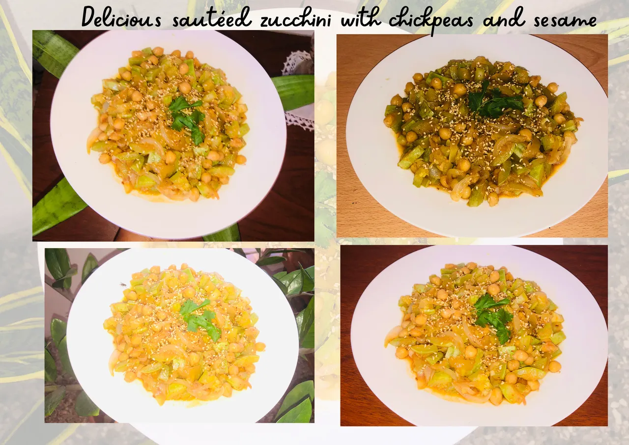 Delicius sautéed zucchini with chickpeas and sesame. [Eng-Esp]