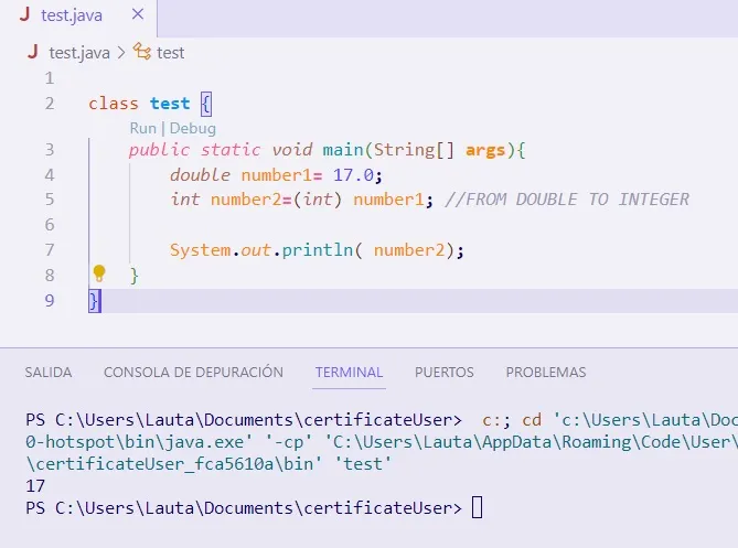 Aprendiendo a modificar el tipo de variable en java ['ESP' ,'ENG']