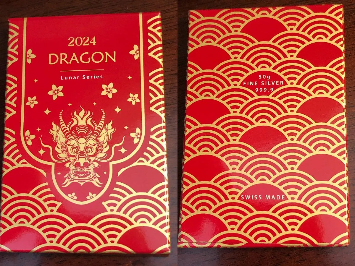 2024 PAMP Suisse Hologram 50 gram Silver Lunar Dragon Bar