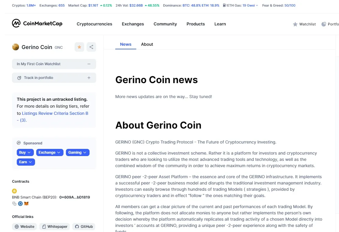 Gerino Coin Marks a Major Milestone with Listing on CoinMarketCap